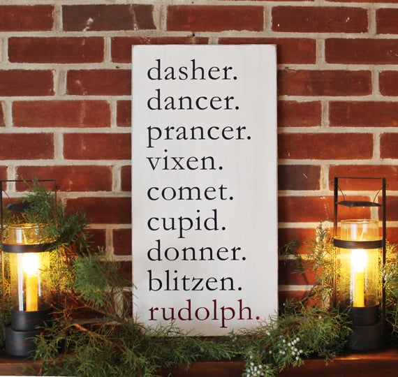 Santa's Reindeer Names Christmas Wood Sign Handcrafted – Country Workshop