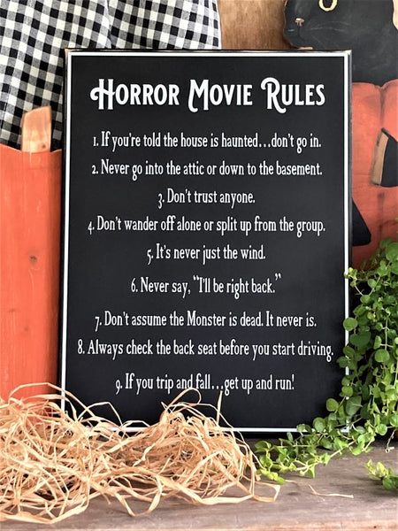 Horror Movie Rules Wood Sign Halloween Decor – Country Workshop