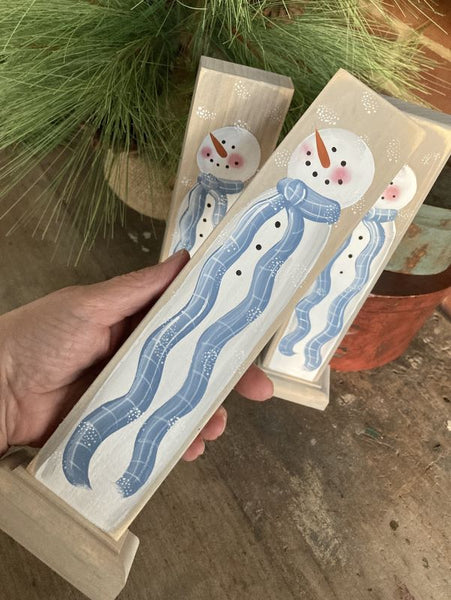 Skinny Snowman Hand Painted Wood Standing Snowmanon a Base – Country Workshop