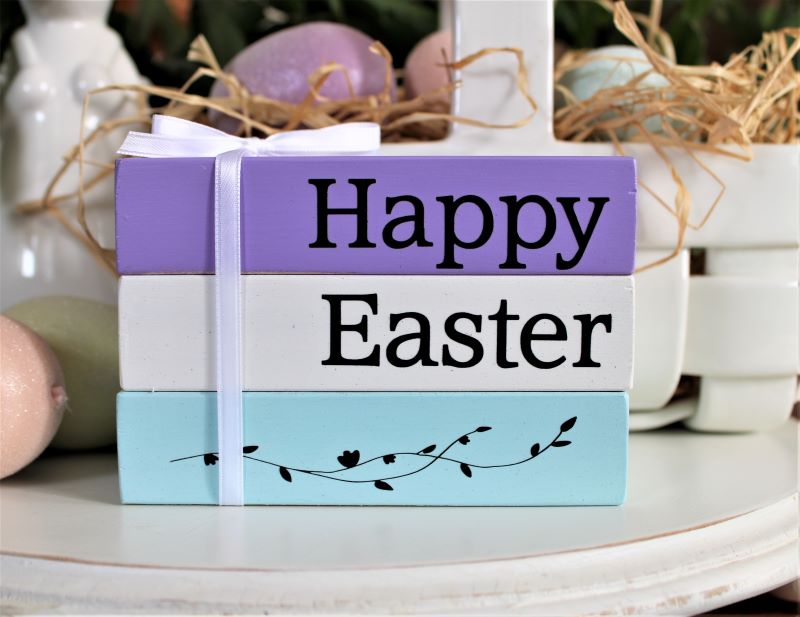 Happy Easter Block Set of 3 for Easter Decor Faux Book Stack – Country ...