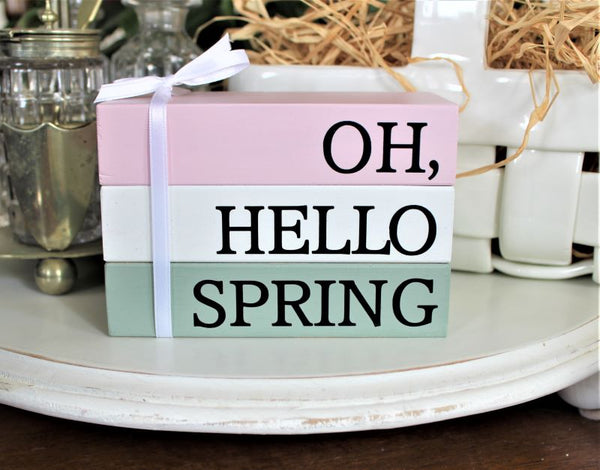 Oh Hello Spring Block Stack Set of 3 for Springtime Decorating Faux ...