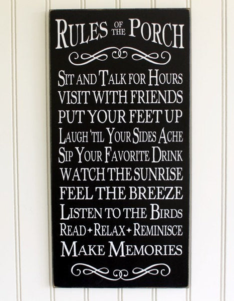 Rules Of The Porch Wood Sign Handcrafted – Country Workshop