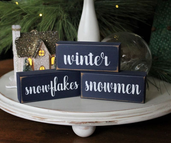 Winter Snowflakes Snowmen Mini Blocks For Tiered Tray Decor – Country ...